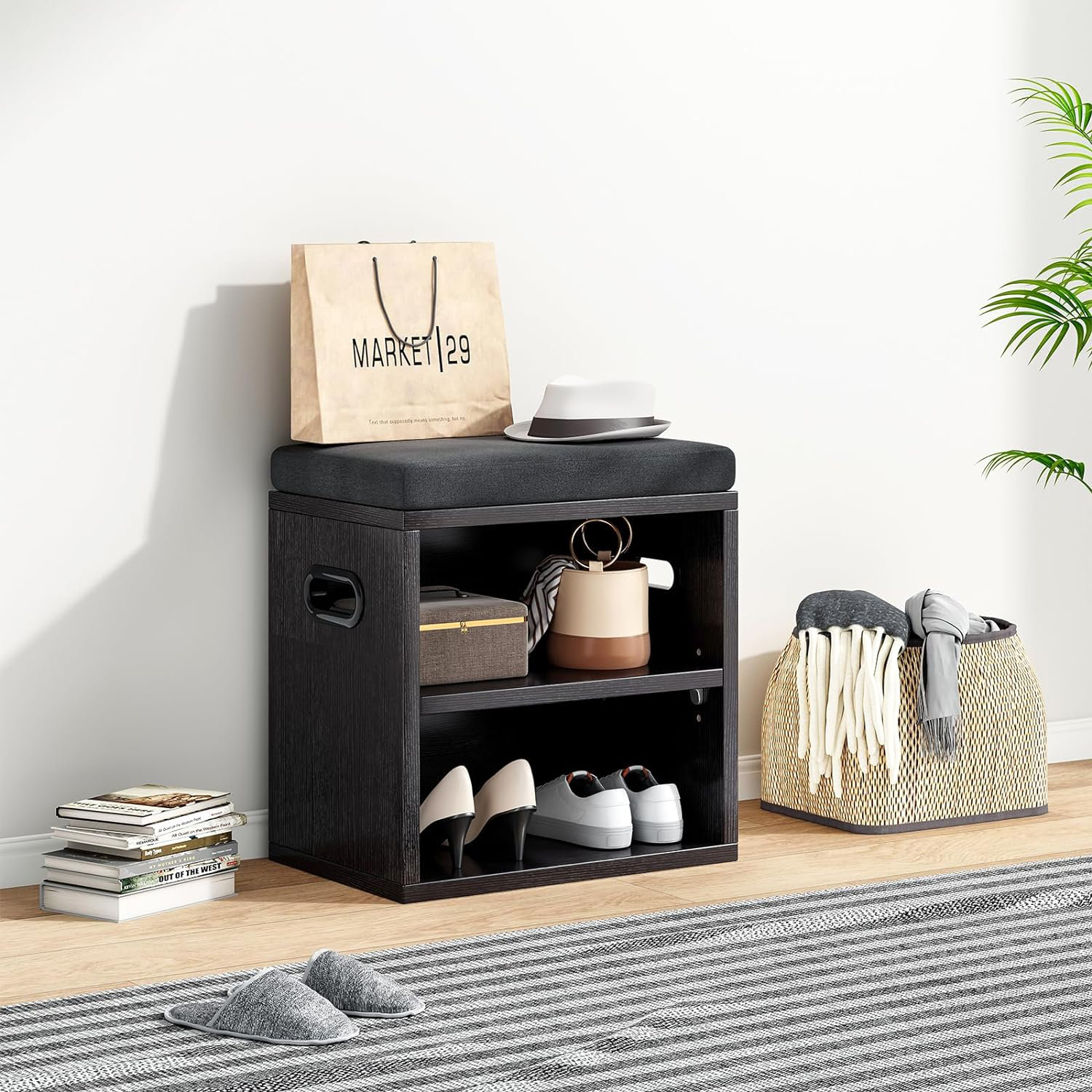 Shoe rack with seating store